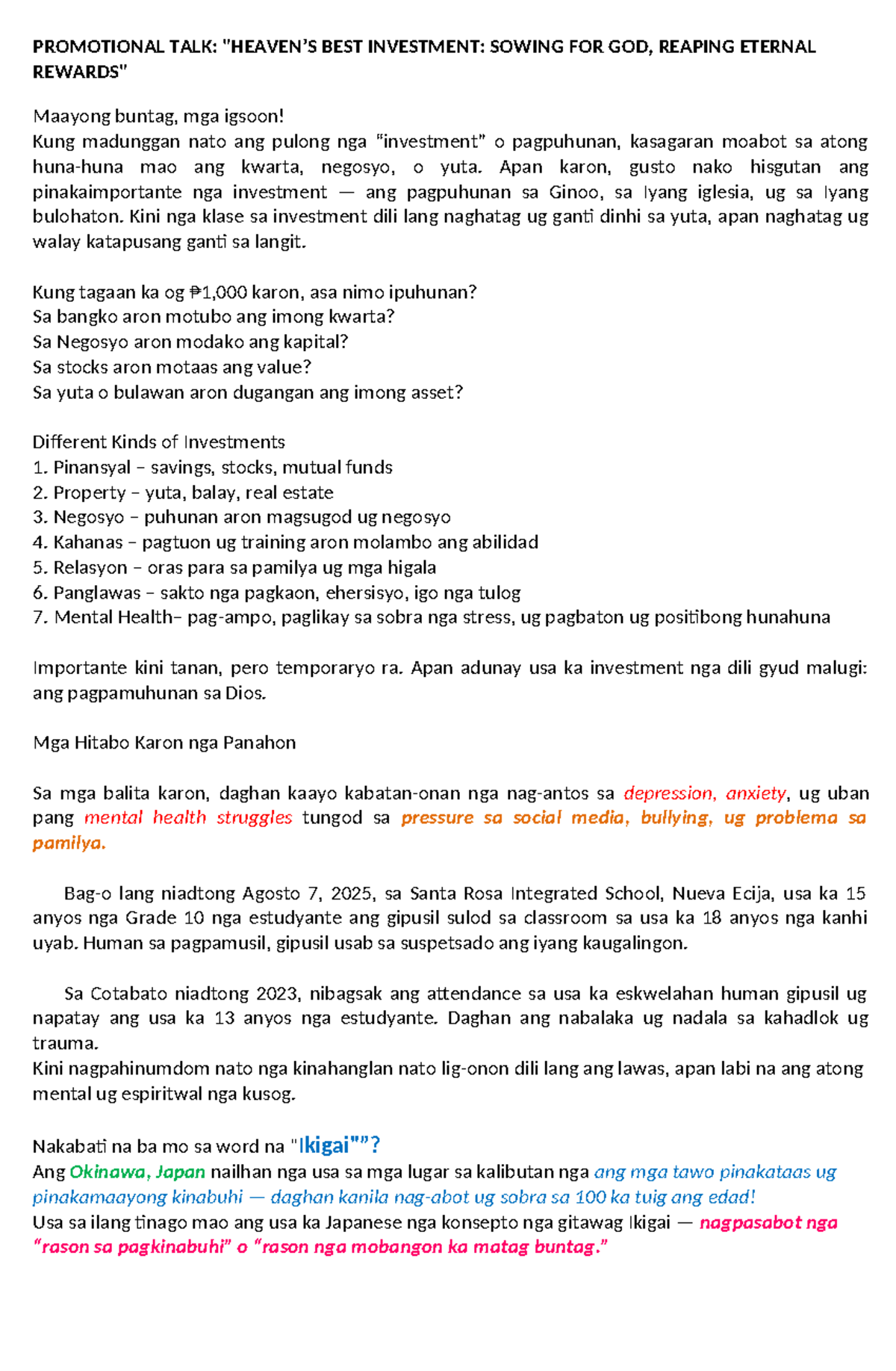 Promotional Talk: Best Investment for Eternal Rewards - Studocu