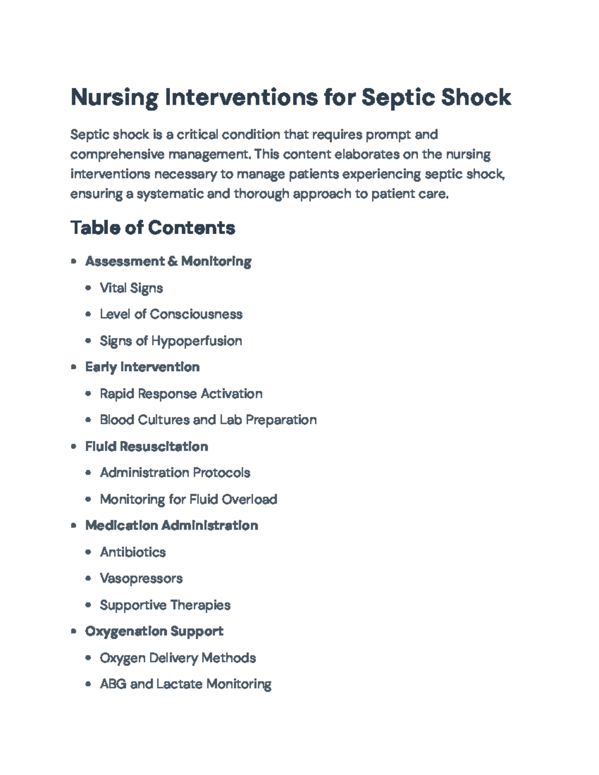 NUR 301 Nursing Interventions for Managing Septic Shock: Guidelines ...