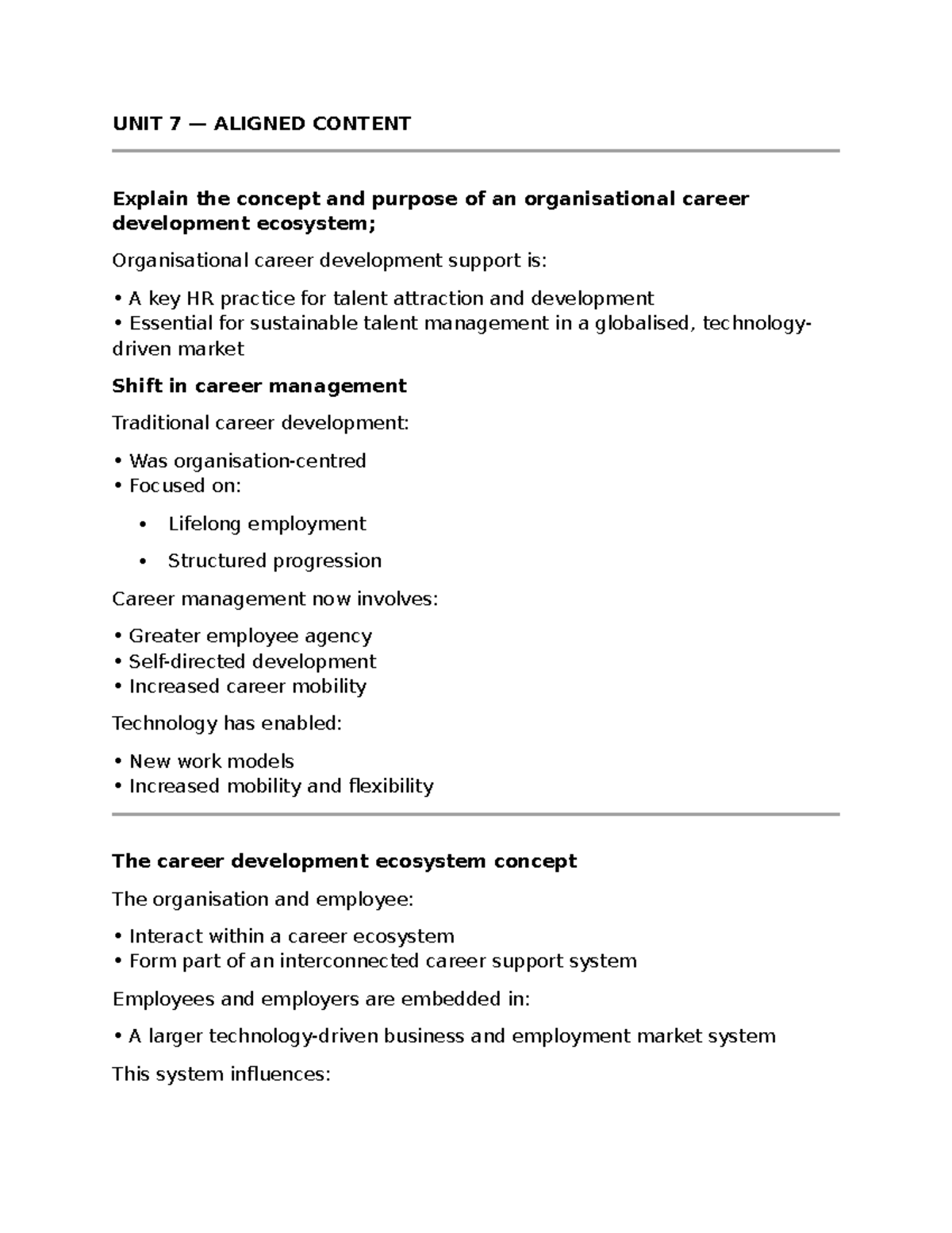 UNIT 7: Organisational Career Development Summary and Key Concepts ...