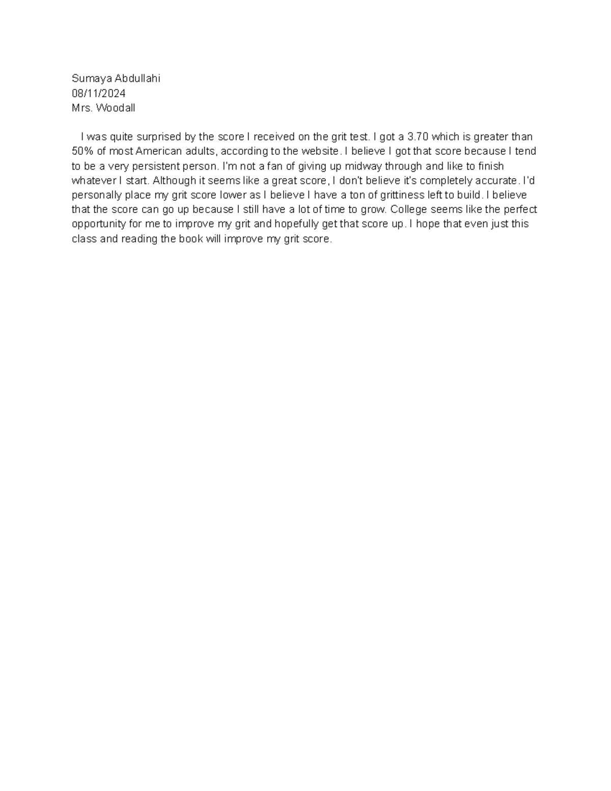 Grit Reflection Essay - Personal Growth Insights - Studocu