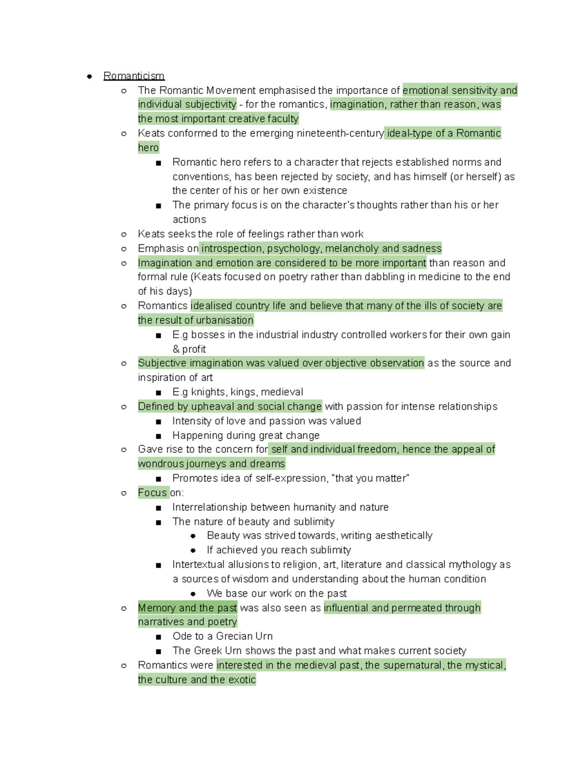 MOD A - Analyzing John Keats: Romanticism and Poetry Insights - Studocu