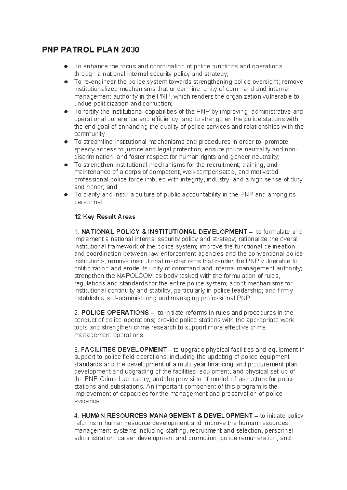 LEA-4N-Review: PNP Patrol Plan 2030 and Police Functions Overview - Studocu