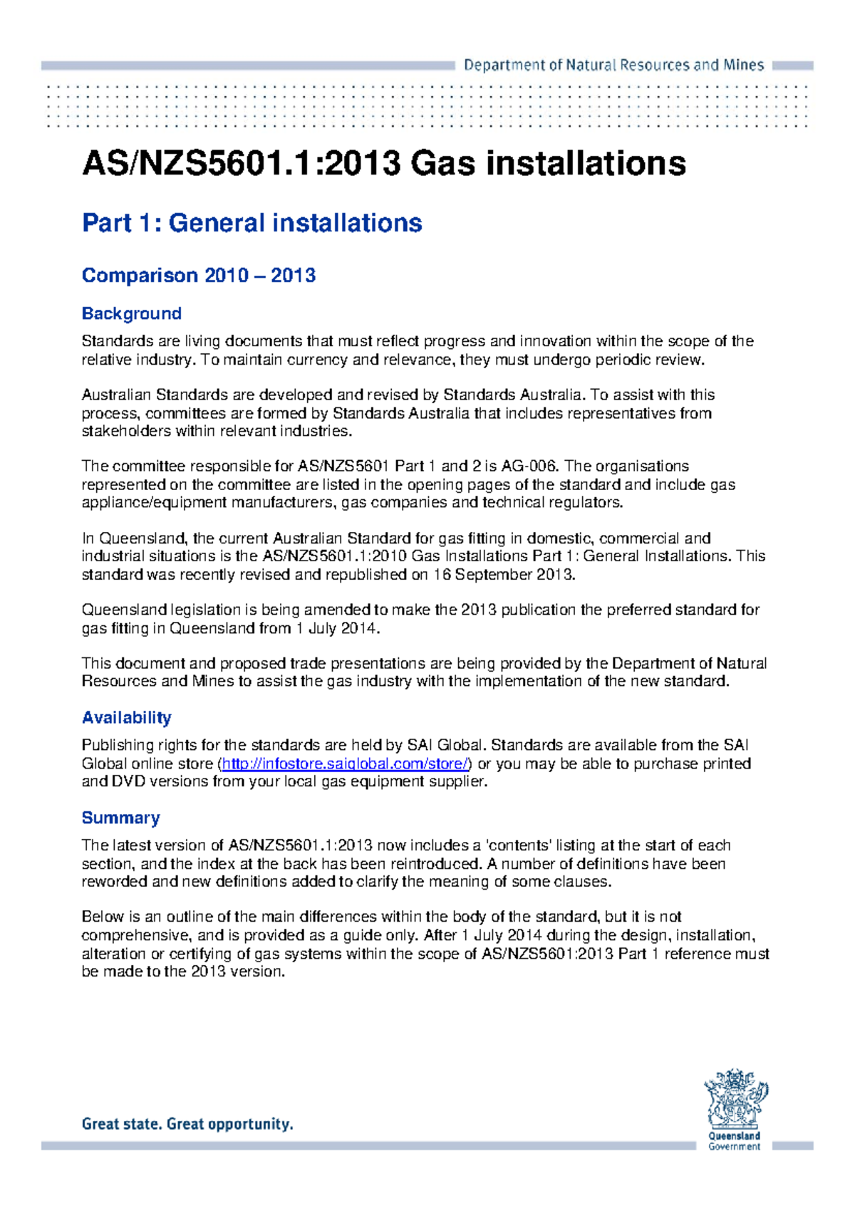 Standards gas installations general - AS/NZS5601:2013 Gas installations ...