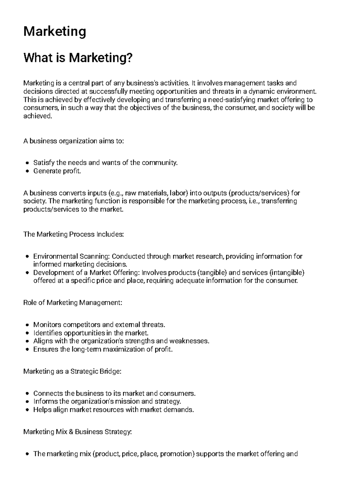 Introduction to Marketing Management (MKT 101) - Study Guide - Studocu