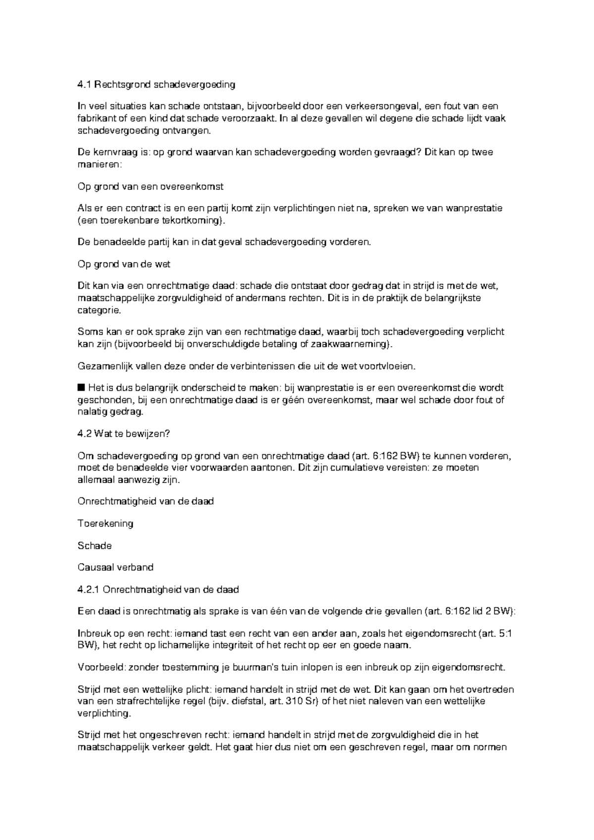 Samenvatting Hoofdstuk 4: Rechtsgrond voor Schadevergoeding - Studeersnel
