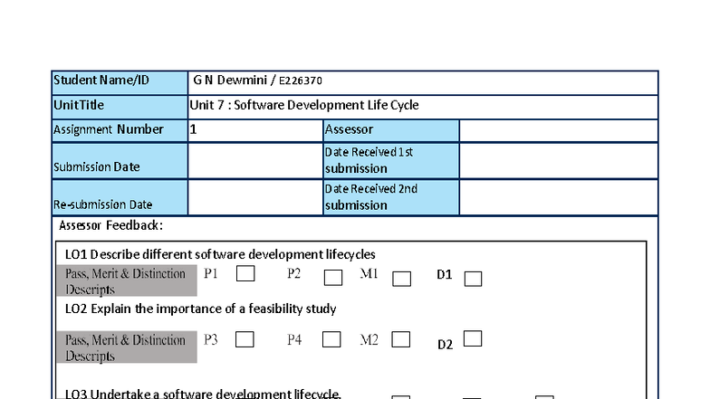 HND in Computing Unit 7: Software Development Life Cycle Assignment 1 - Studocu