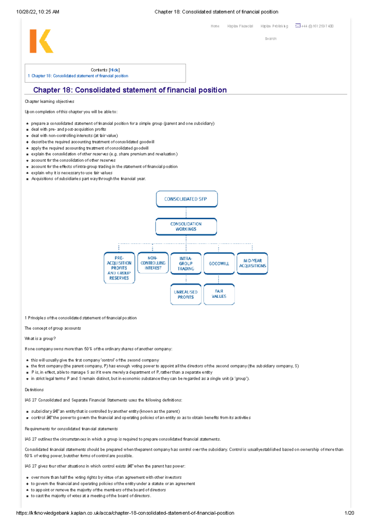 Chapter 18: Understanding Consolidated Financial Position Statements ...
