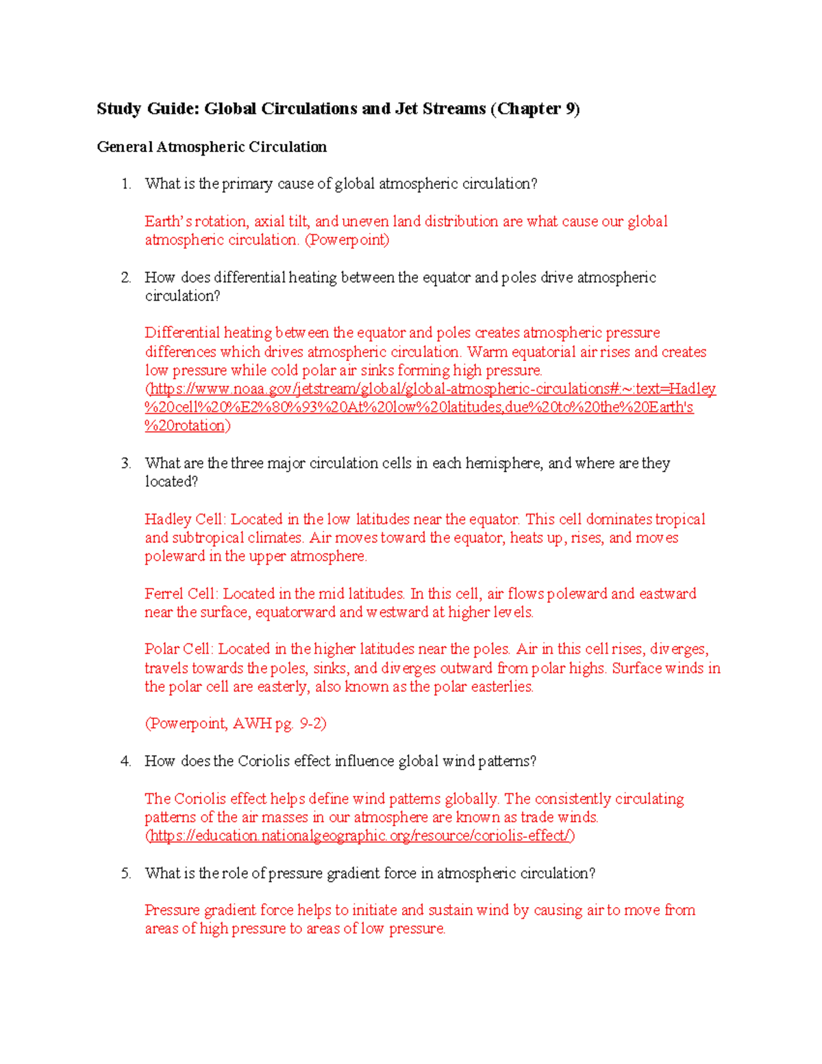 Study Guide: Global Circulations & Jet Streams (Chapter 9) - Studocu