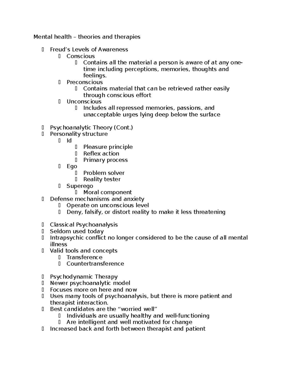 Mental Health Theories & Therapies: Levels of Awareness ...