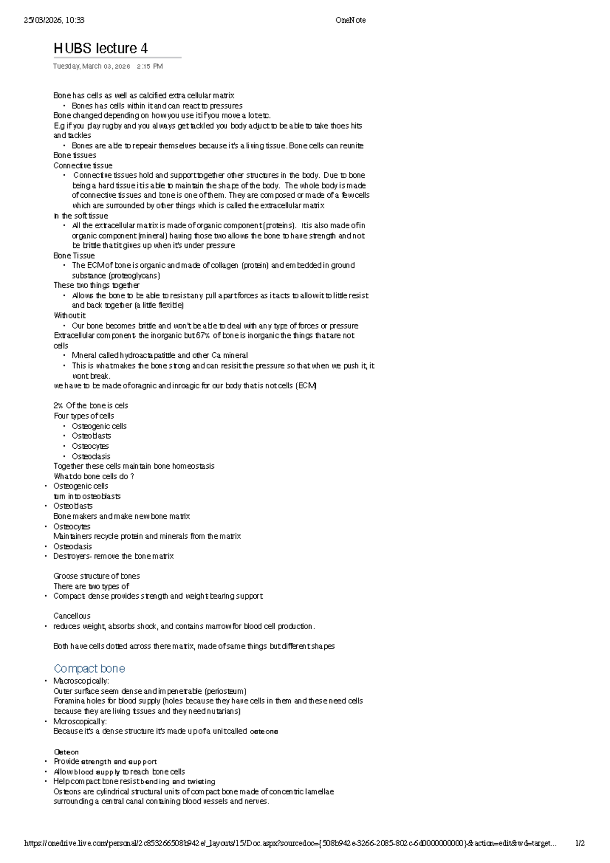 HUBS 10:33 Lecture 4 Notes: Bone Structure & Function - Studocu