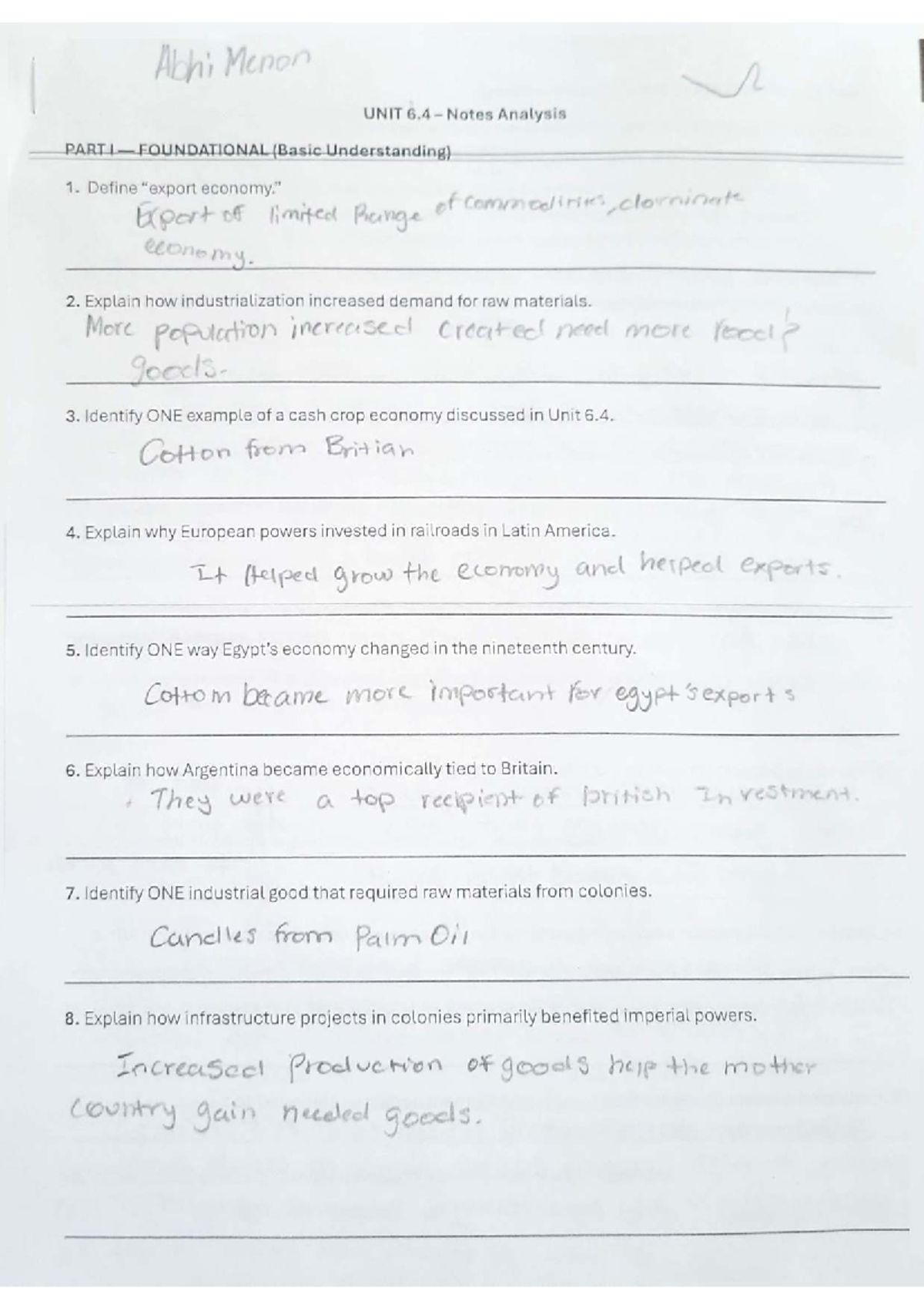 AP World History Unit 6.4 Notes: Economic Foundations & Impacts - Studocu