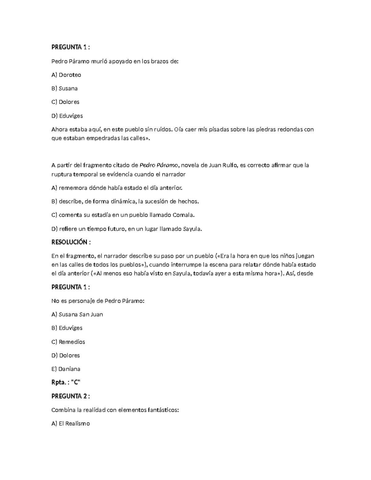 Prueba de Literatura: Preguntas sobre "Pedro Páramo" (Curso LIT101 ...