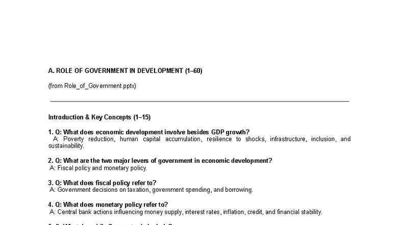 Econ - Role of Government in Development: Key Concepts and Policies ...