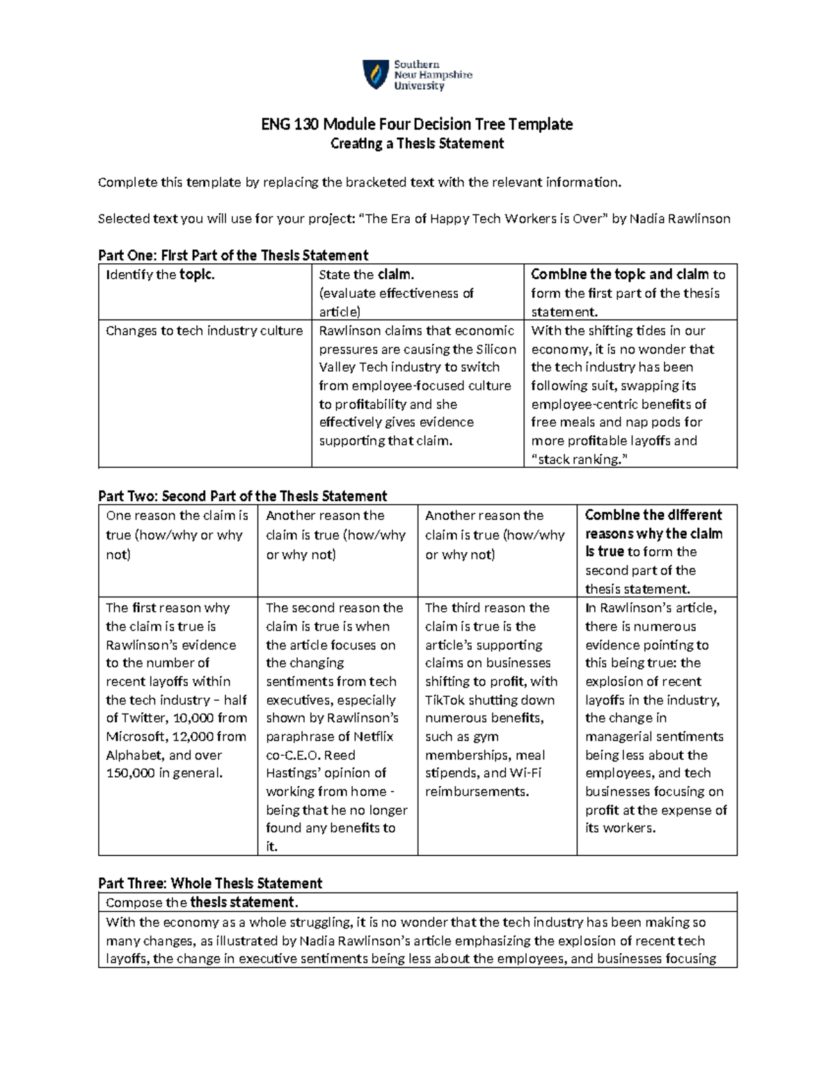 ENG 130 Module Four Thesis Statement Decision Tree Template - Studocu