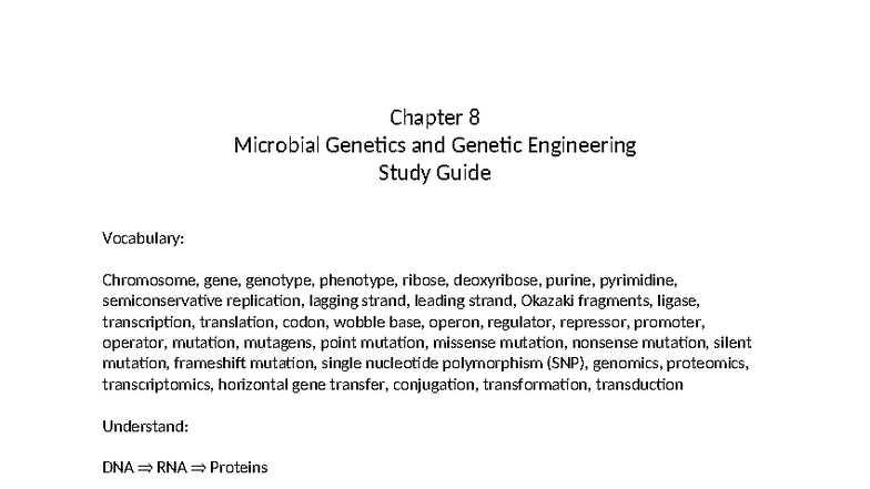 Microbial Genetics & Genetic Engineering Study Guide (Chapter 8) - Studocu
