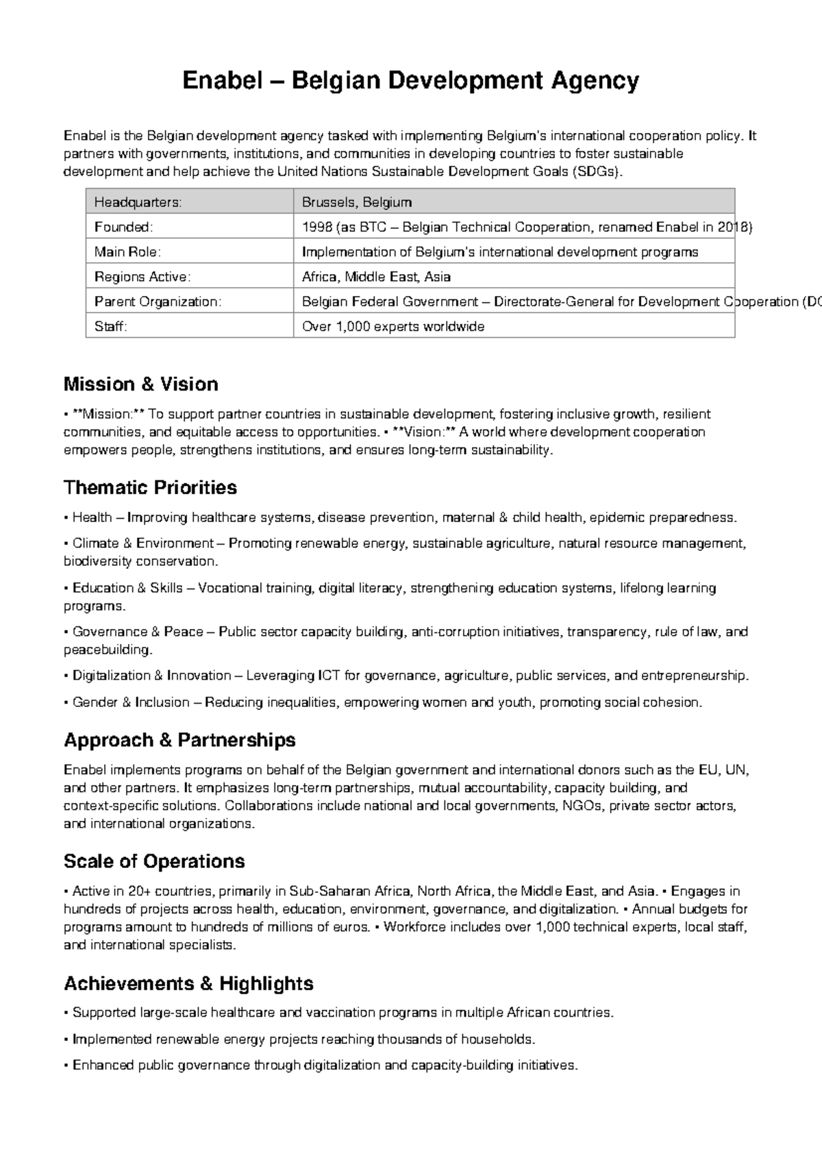 Enabel (Belgium) Detailed Profile: Development Agency Overview - Studocu