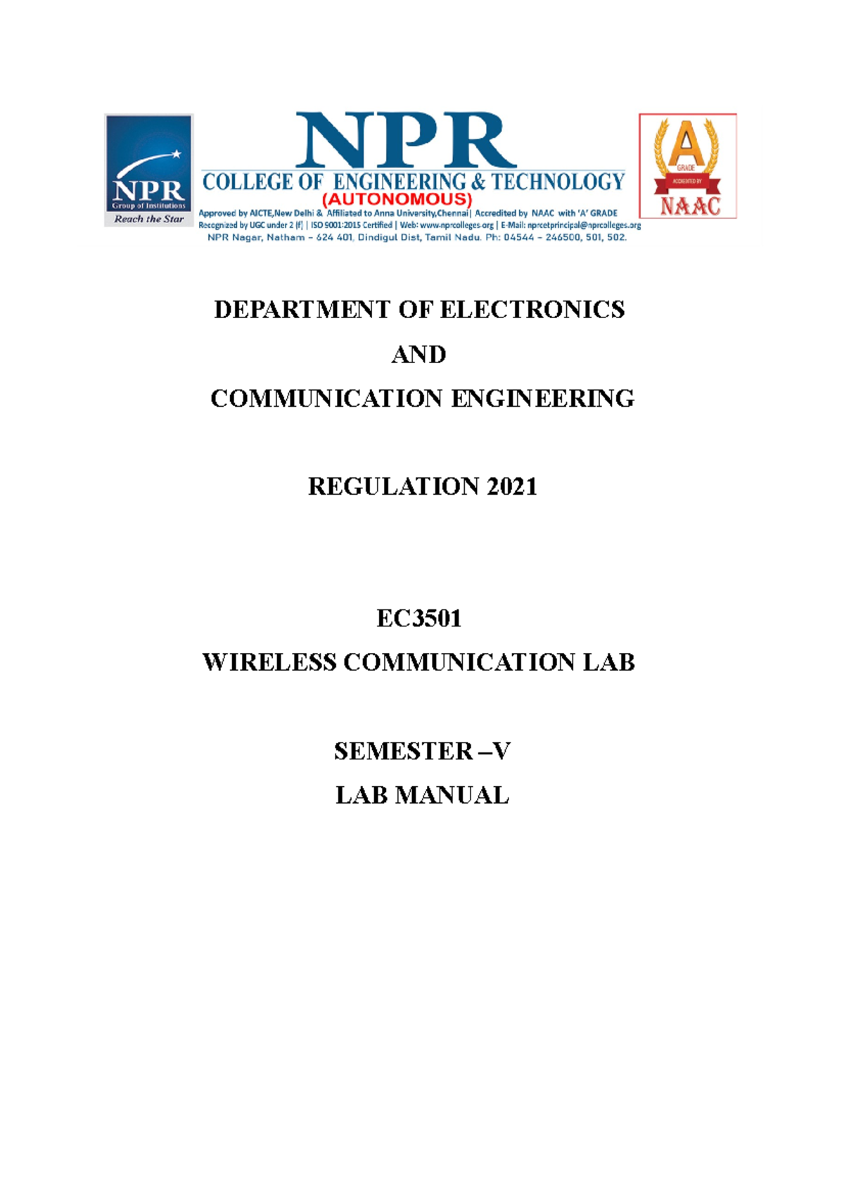 EC3501 Wireless Communication LAB Manual - DEPARTMENT OF ELECTRONICS ...