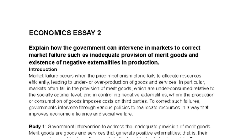 ECON 101: Essay on Government Intervention in Market Failures - Studocu