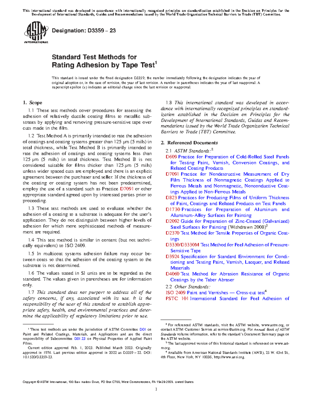 ASTM D3359-23 Standard Test Methods for Adhesion of Coatings - Studocu