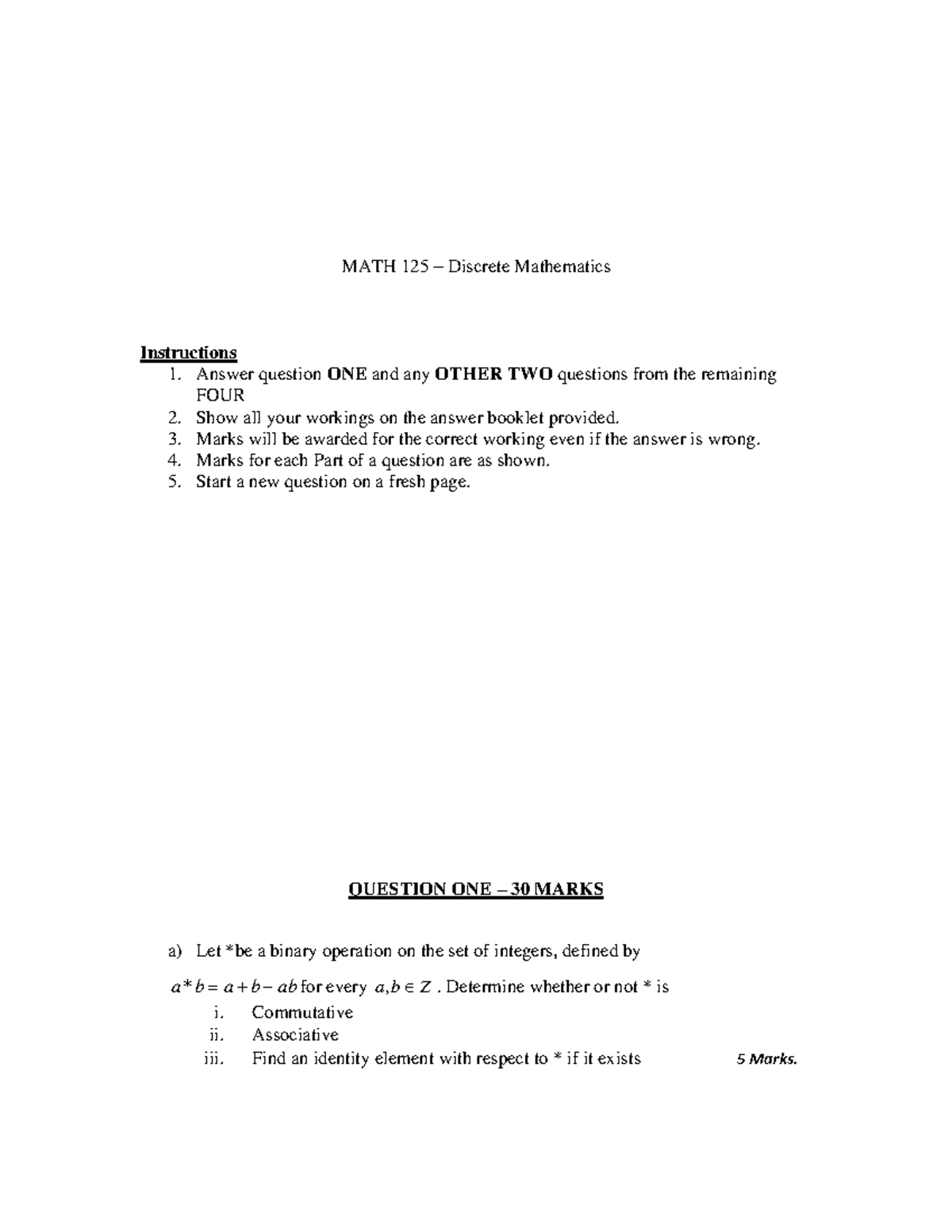 MATH 125 - Discrete Mathematics Final Exam Review and Solutions - Studocu