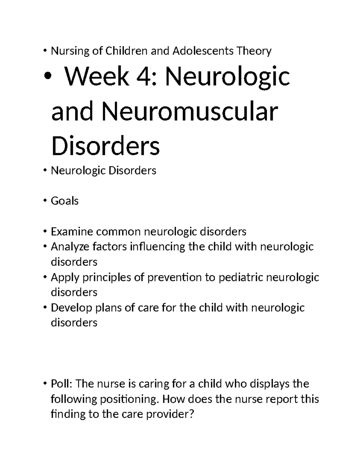Nursing Considerations for Pediatric Neurologic Disorders: Week 4 ...