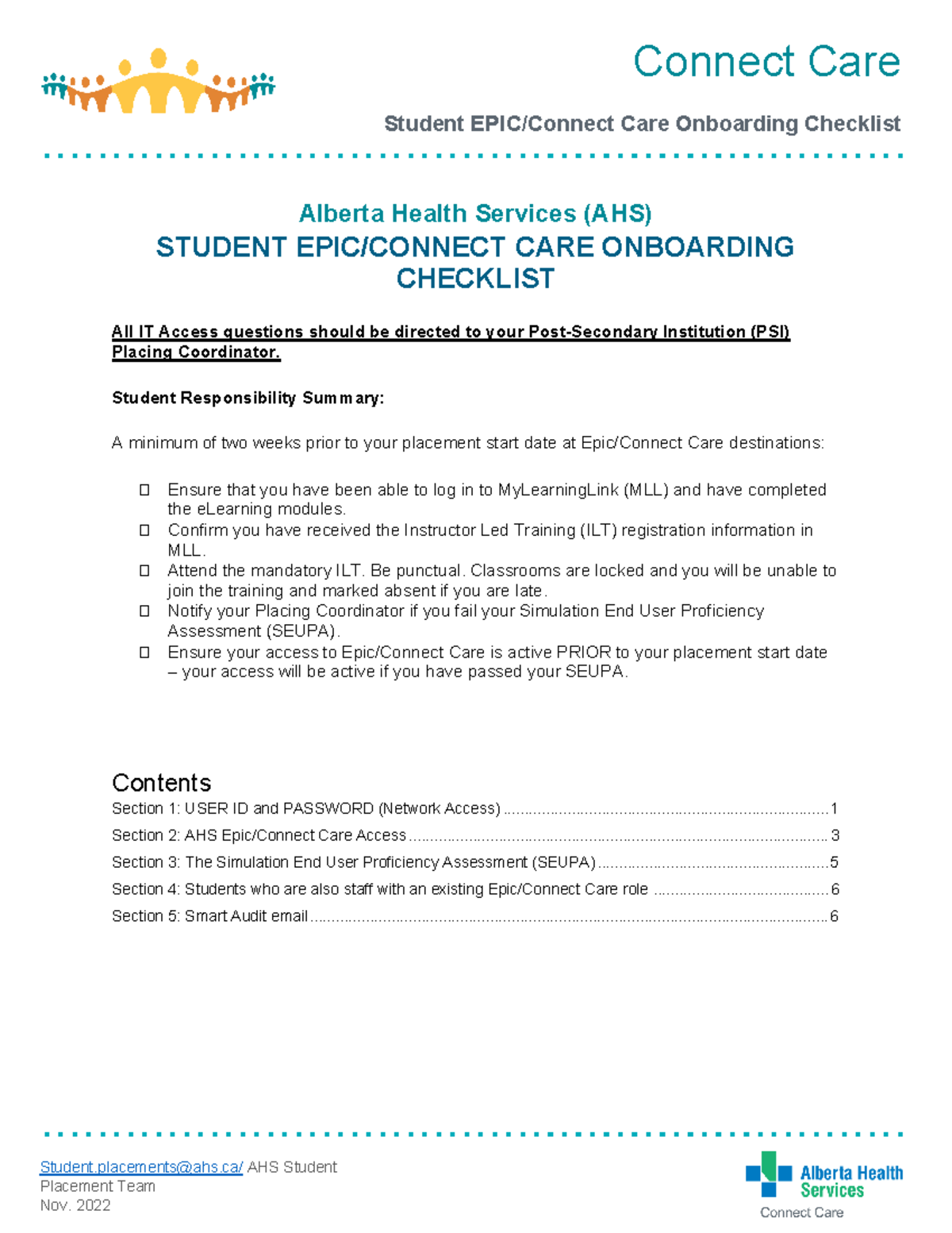 AHS EPIC/CONNECT CARE Onboarding Checklist for Students - Studocu