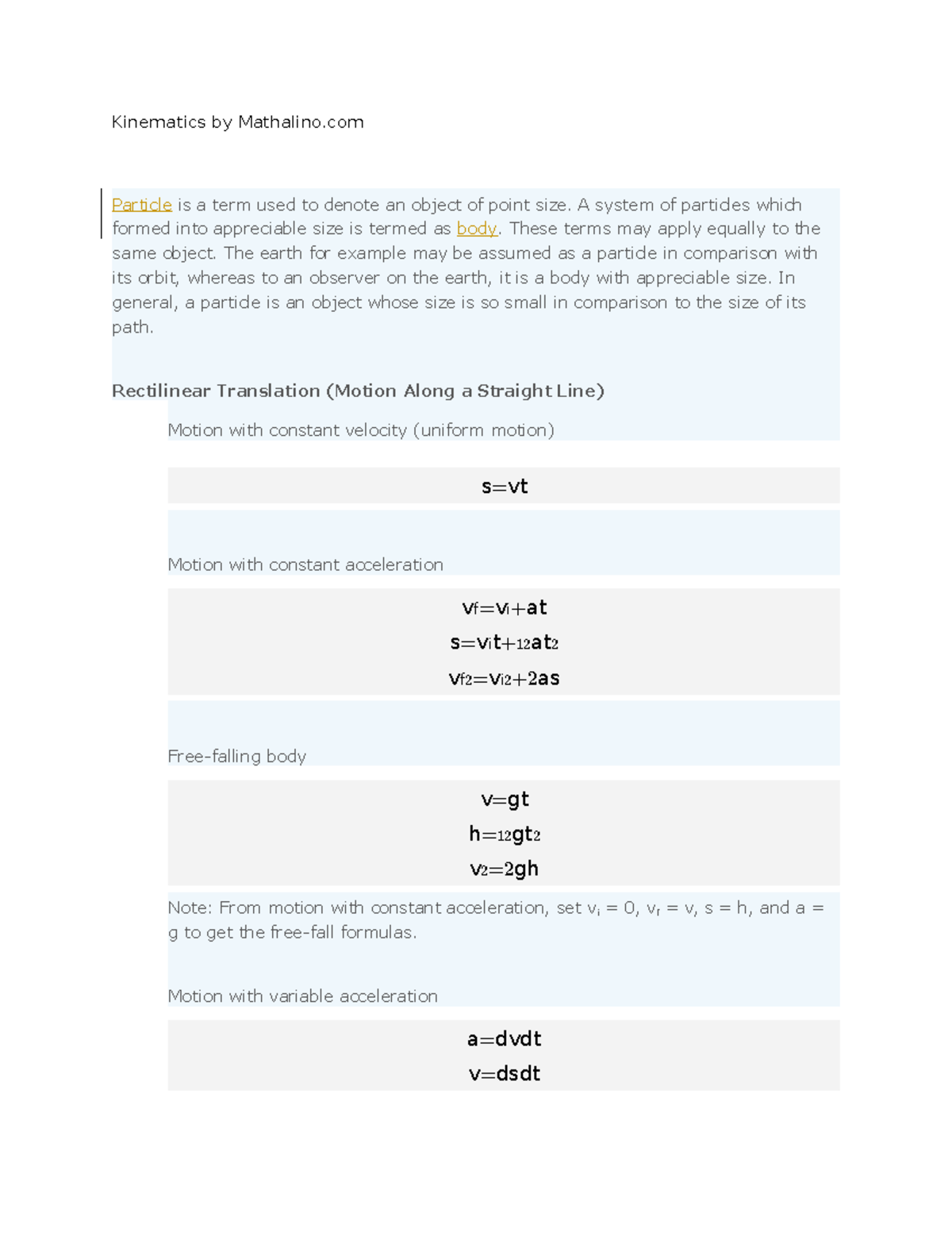 Kinematics (PHYS 101) - Rectilinear Motion Concepts and Problems - Studocu