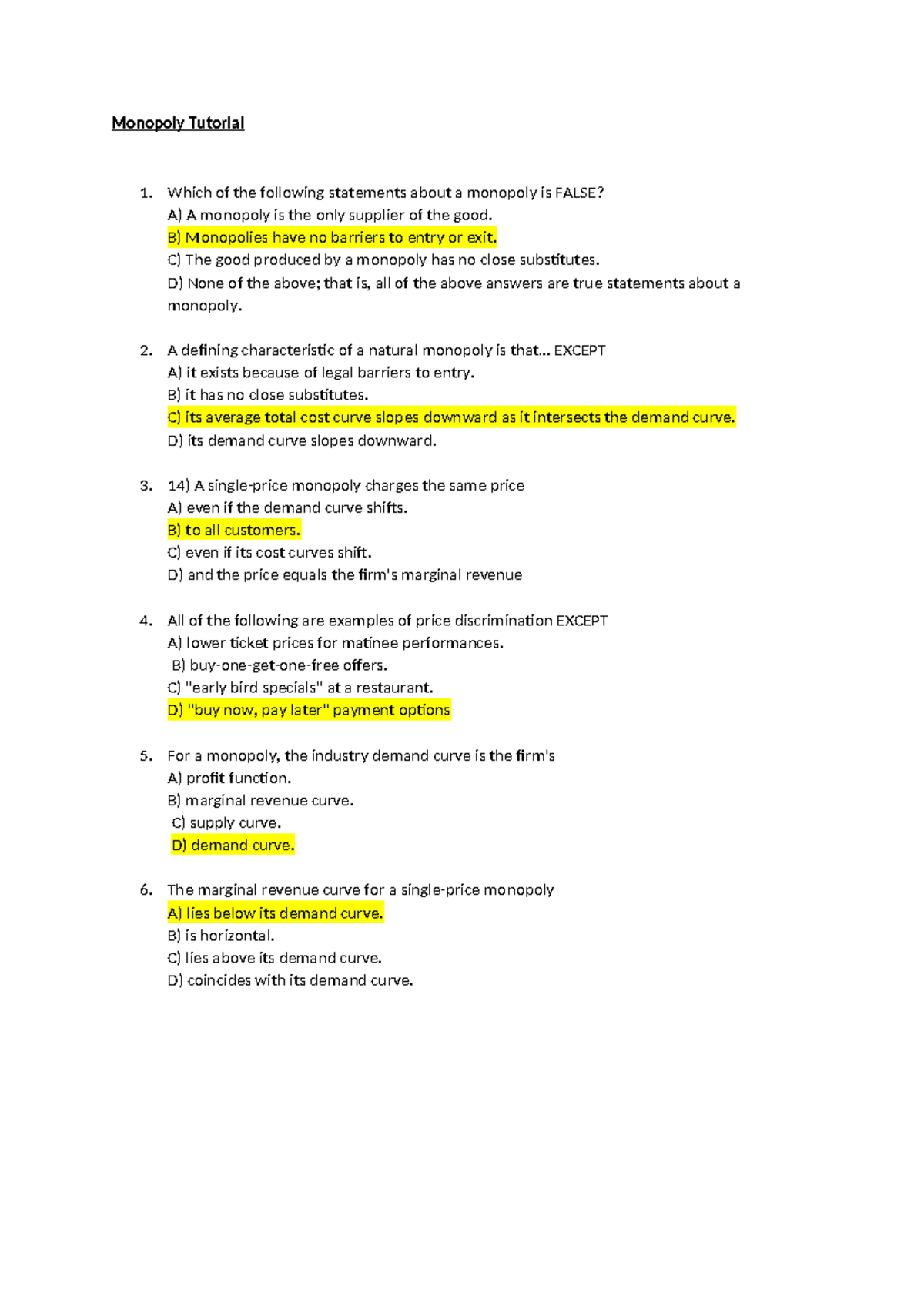 Monopoly Tutorial 1 Solutions: Key Concepts and Misconceptions - Studocu