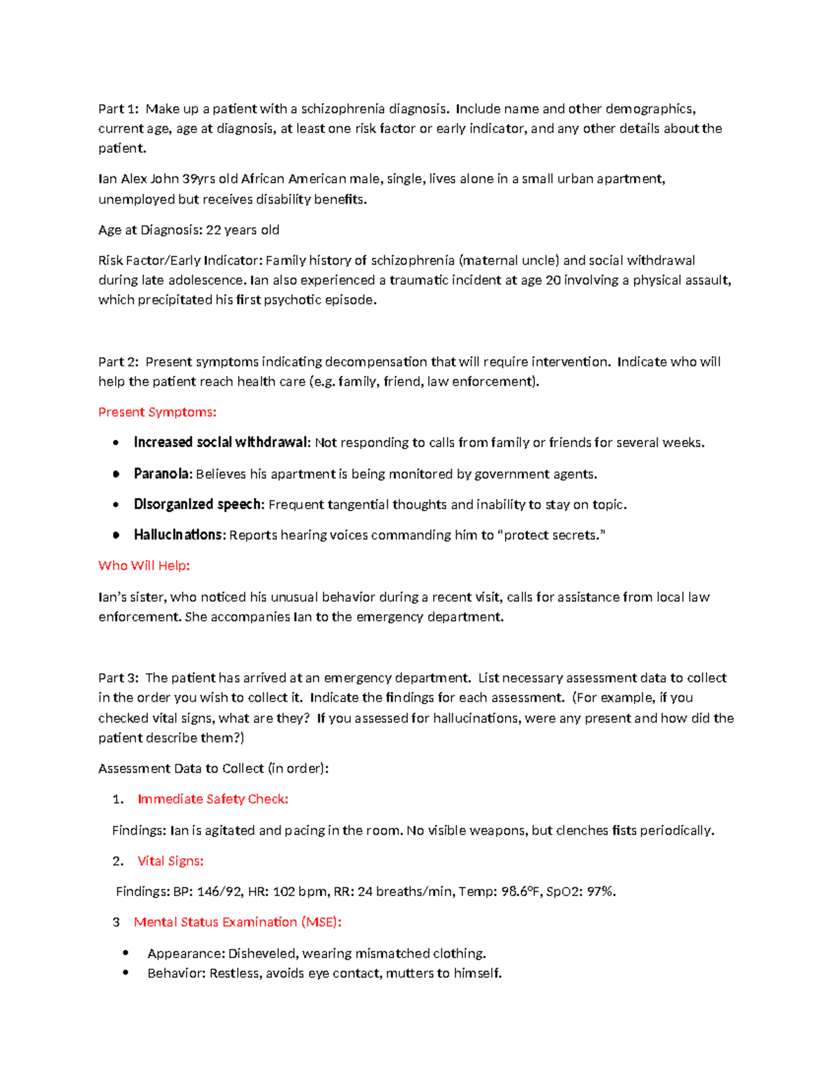 Psychiatric Case Study: Ian's Journey with Schizophrenia (PSY 101 ...