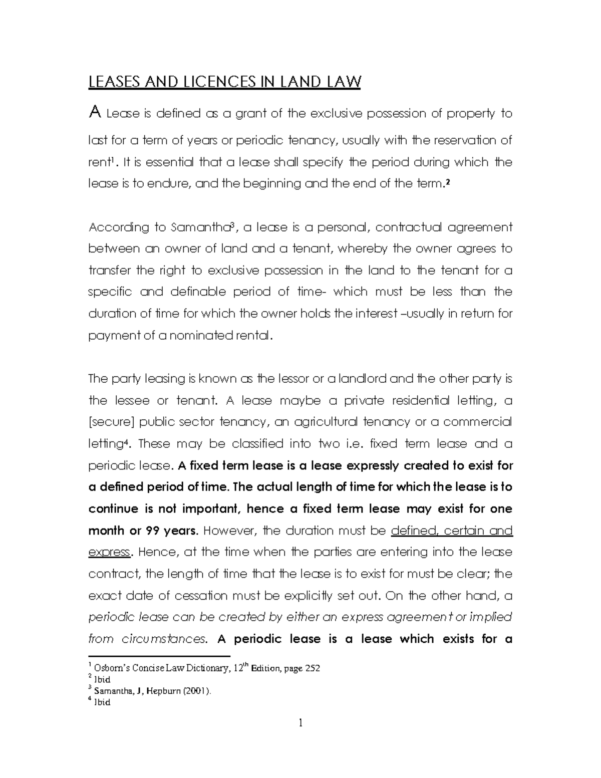Leases and Licences in Land Law: Key Concepts and Case Studies - Studocu