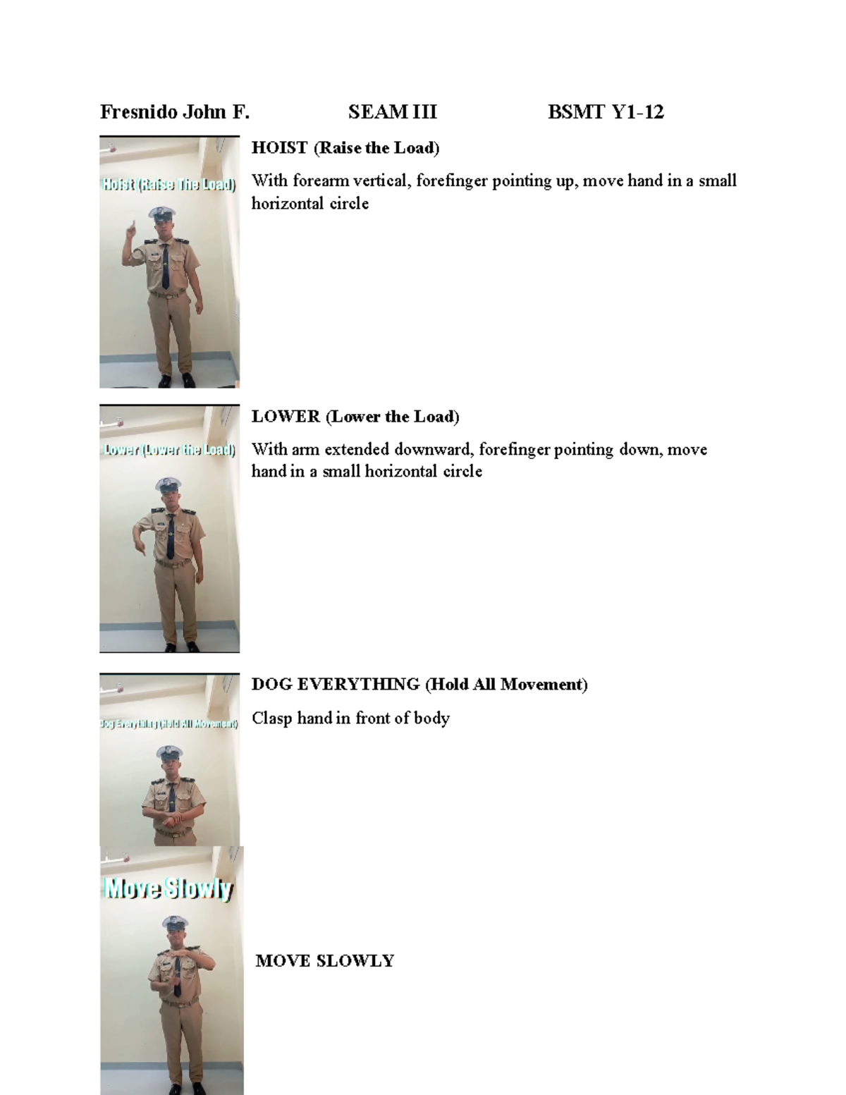 Crane Hand Signals - Marine Transportation SEAM III BSMT Y1 - Studocu