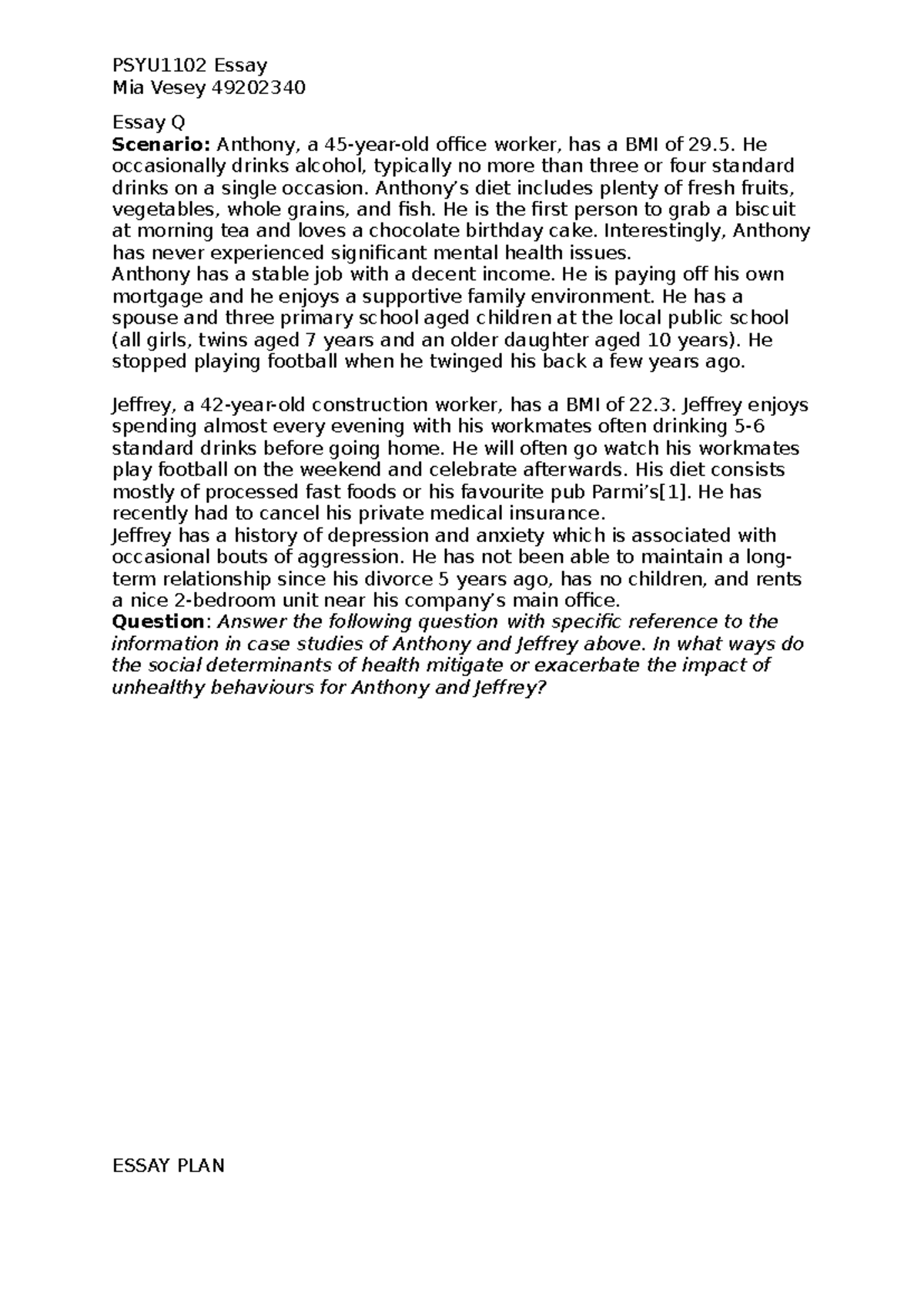 PSYU1102 Essay: Analyzing Social Determinants of Health in Case Studies ...