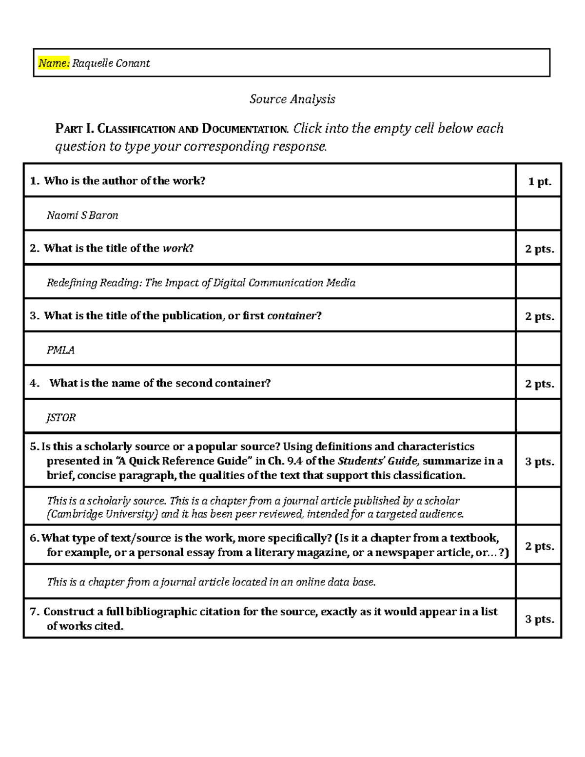 Source Analysis Conant - Source Analysis PART I. CLASSIFICATION AND ...