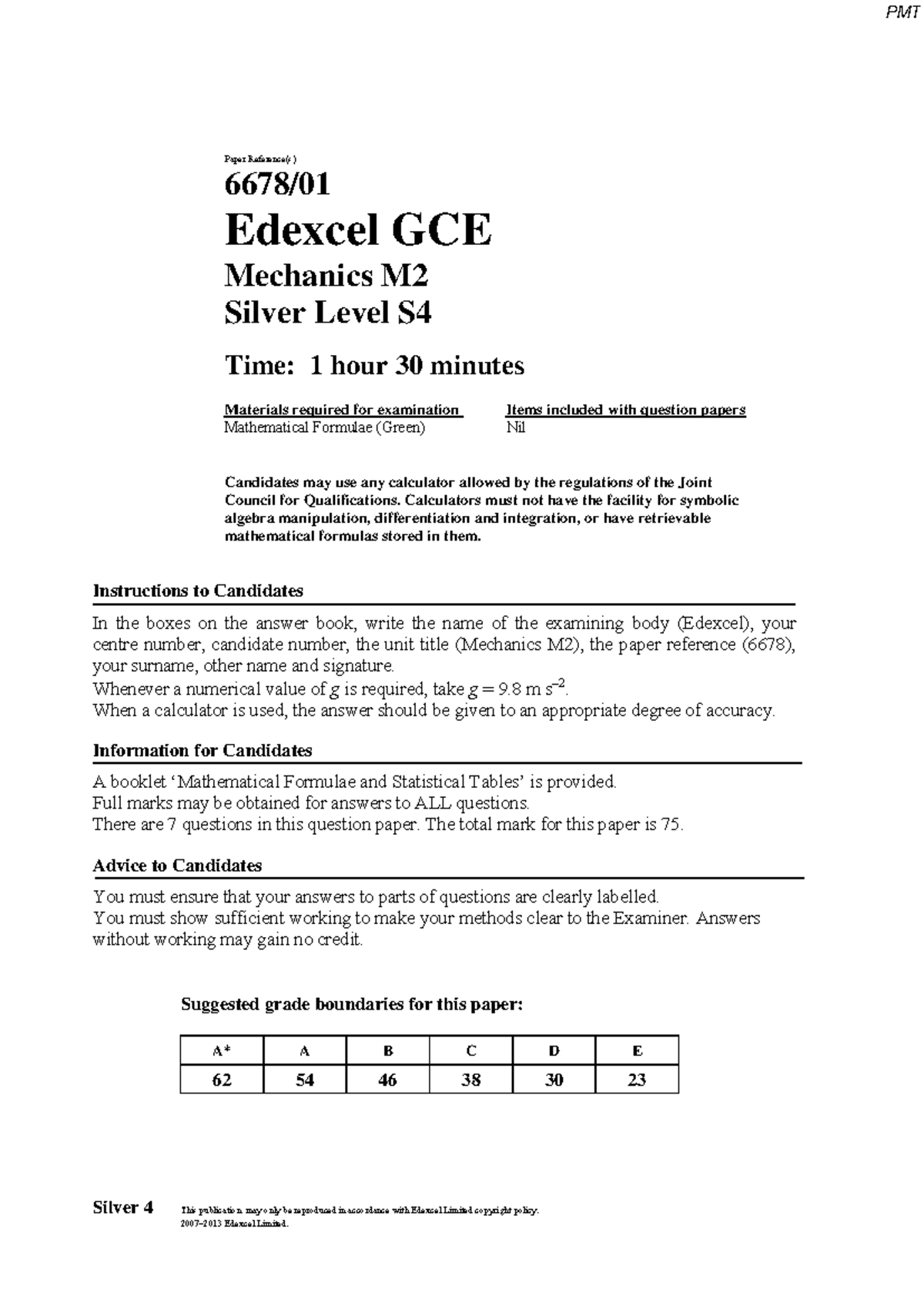 08 Silver Level M2 Mechanics Edexcel Practice Paper - Studocu
