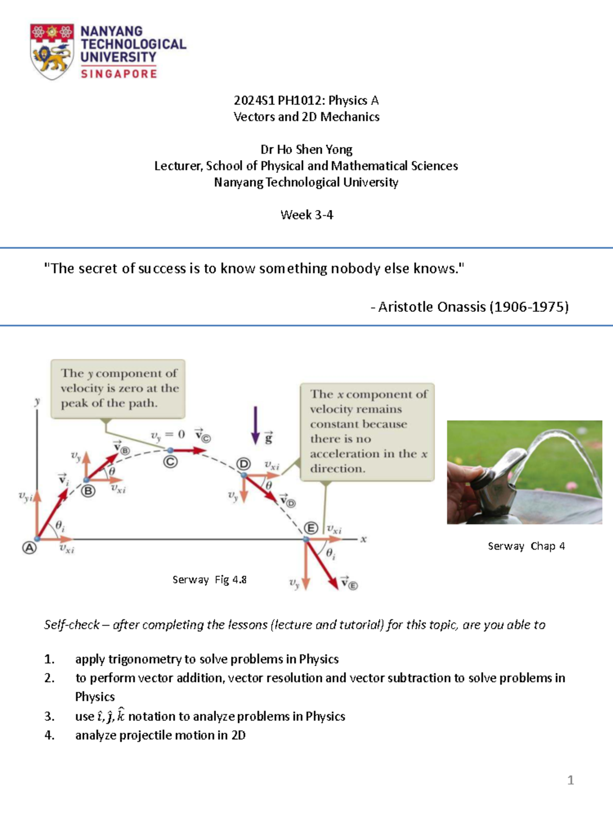 2024S1 PH1012: Physics A Vectors & 2D Mechanics Notes - Studocu