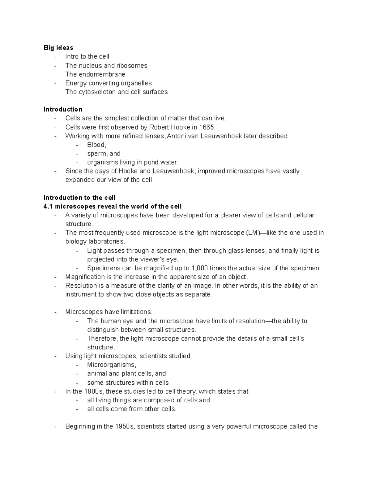 Biology 101: Chapter 4 - Exploring Cell Structure and Function - Studocu