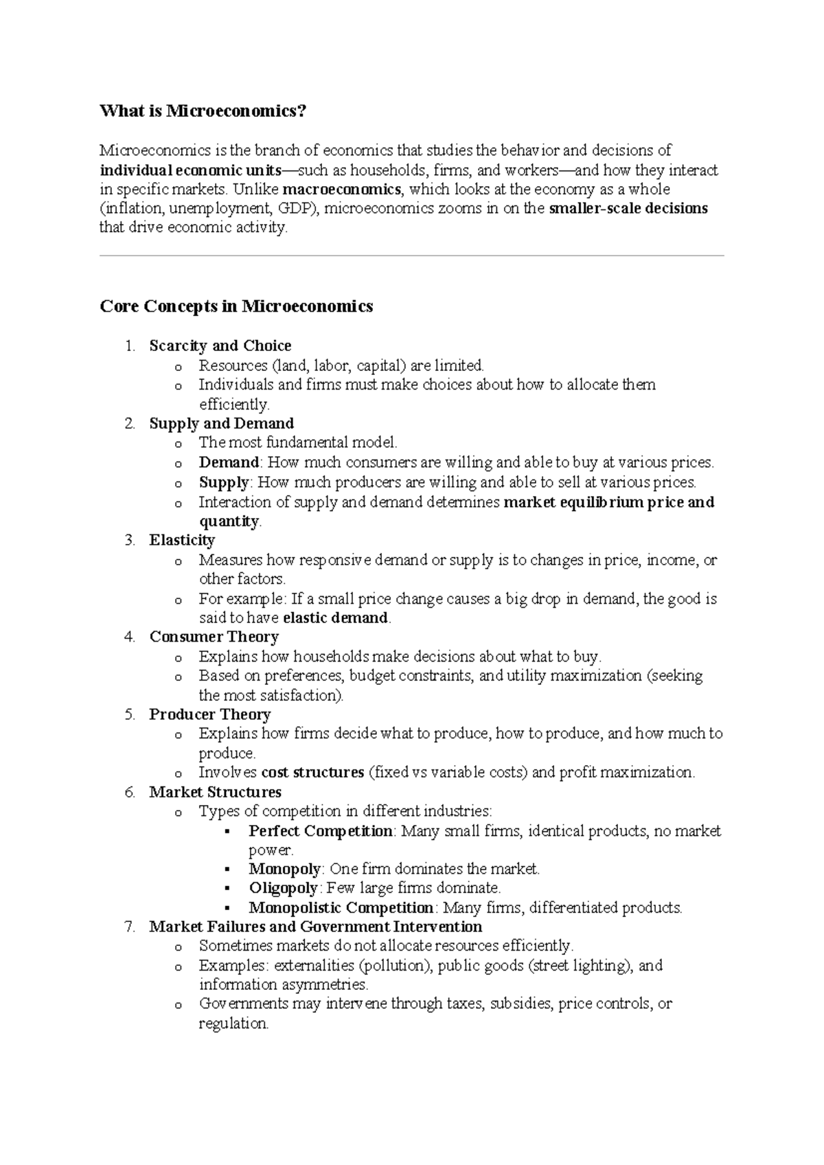 Microeconomics 101: Key Concepts and Market Dynamics - Studocu