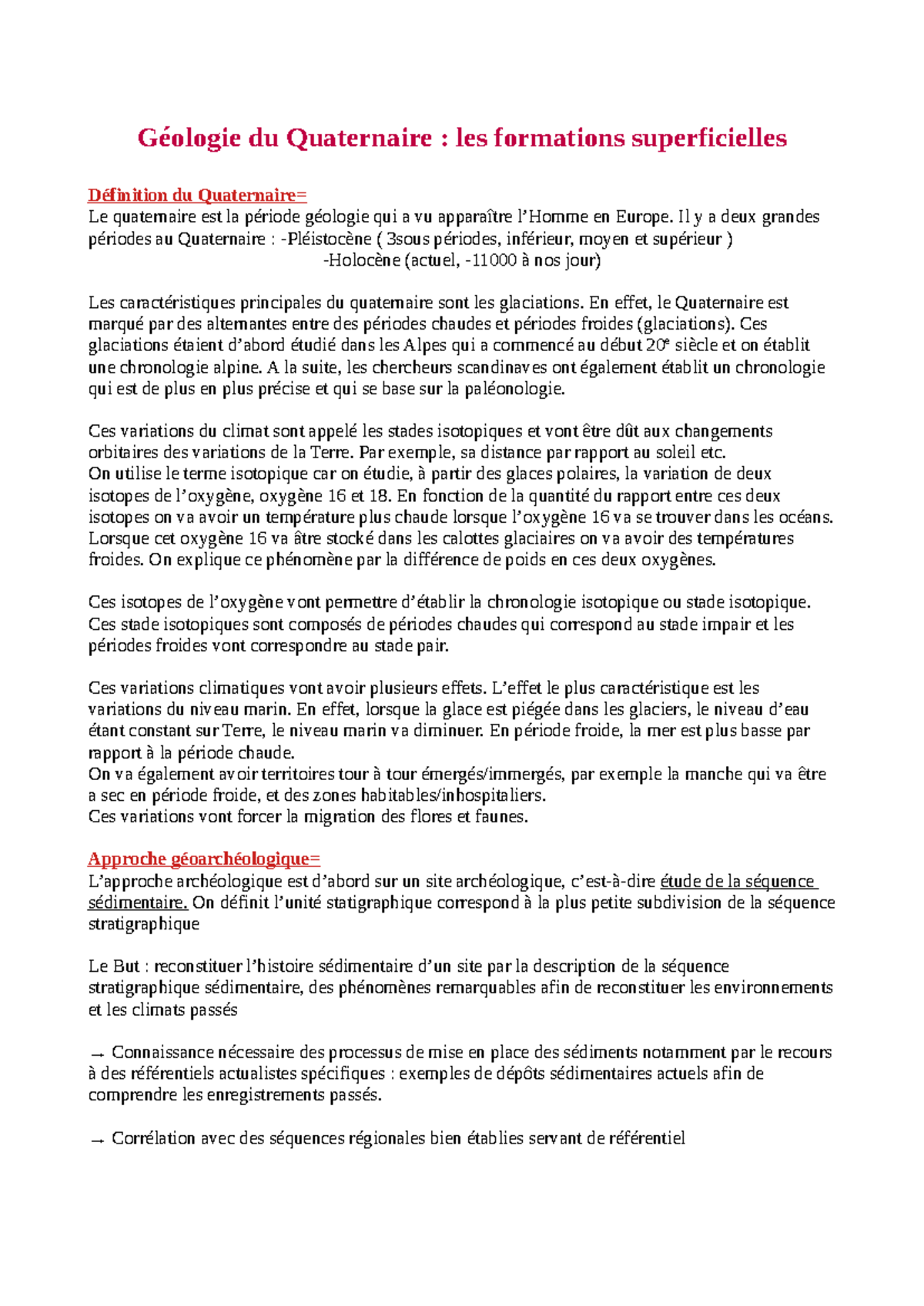 Géologie du Quaternaire : Formations et Dynamiques Sédimentaires - Studocu