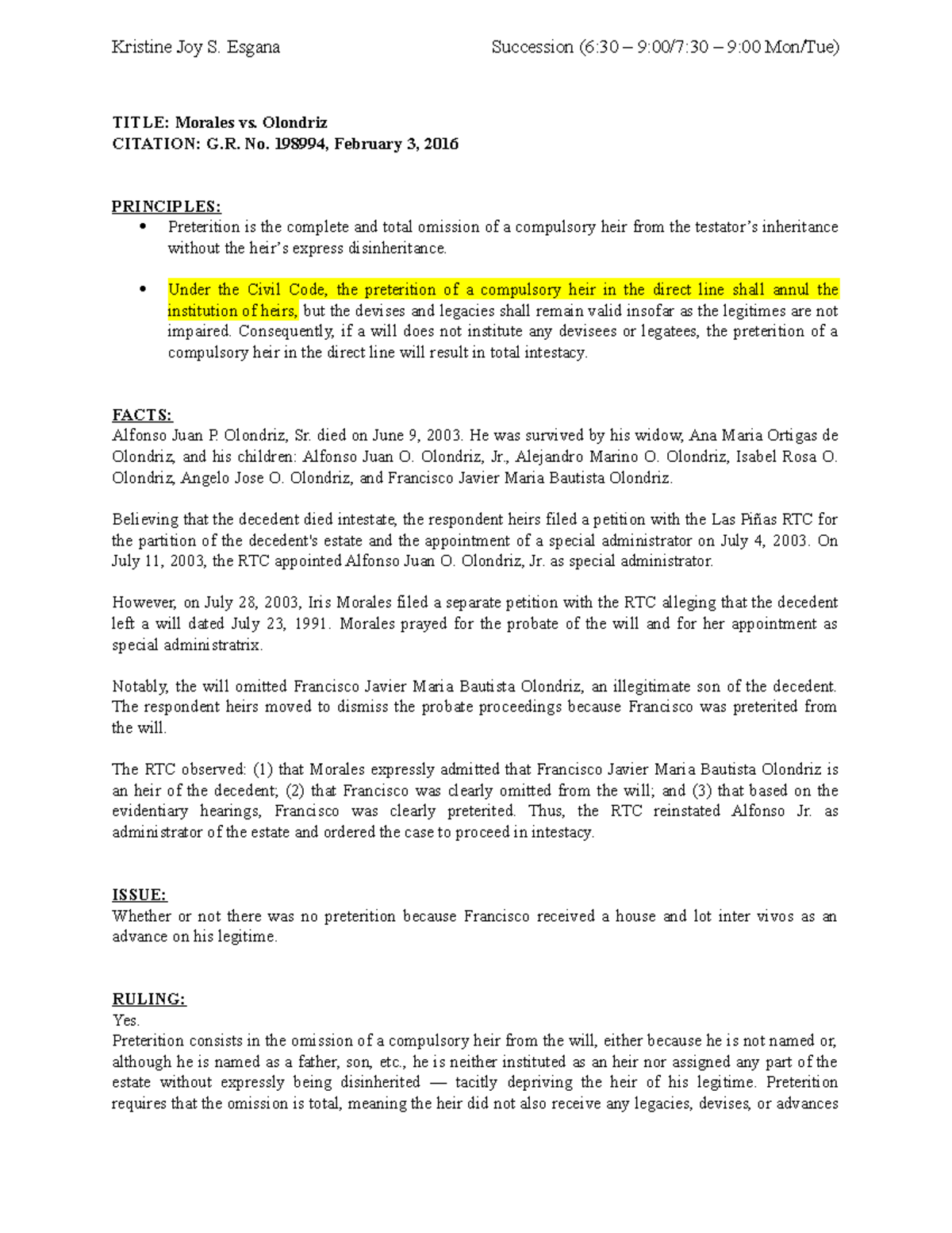 385708450 Final Ruling: Morales vs Olondriz - Preterition Explained ...