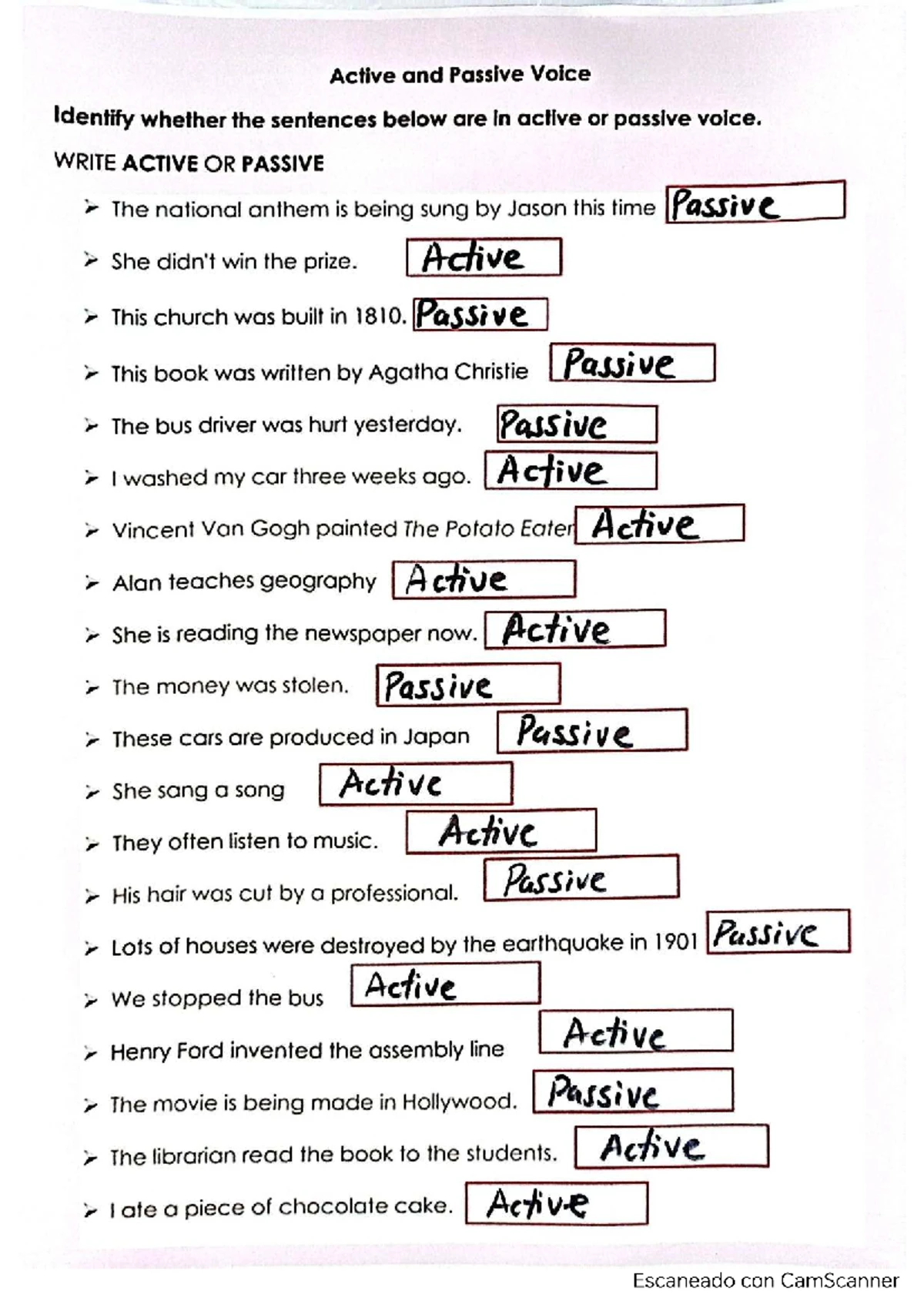 Active and Passive Voice Identification Exercise (Doc4 - deb) - Studocu
