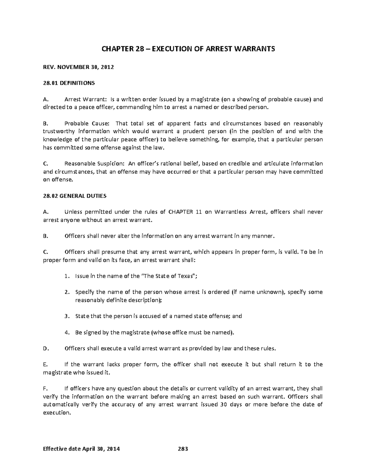 Chapter 28: Execution of Arrest Warrants Procedures and Guidelines ...
