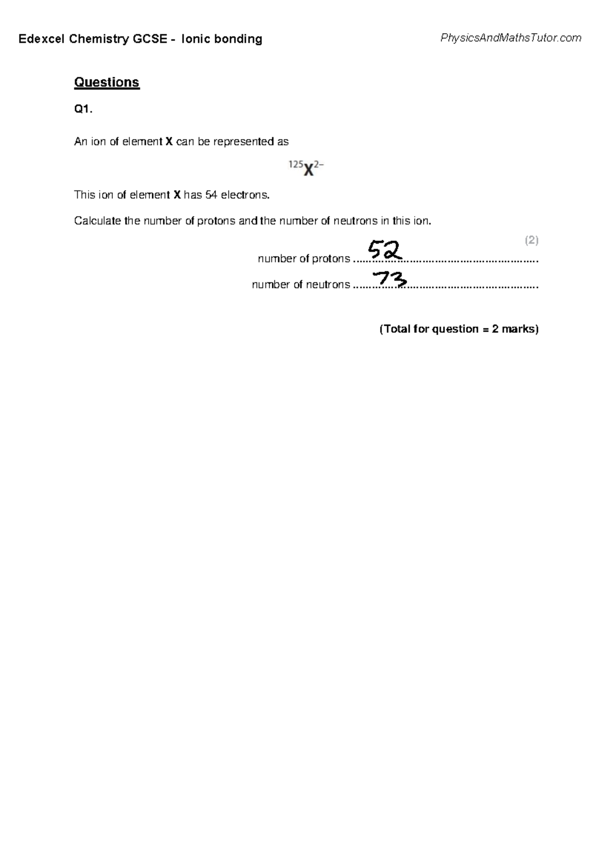 Edexcel Chemistry GCSE Ionic Bonding Questions and Answers - Studocu