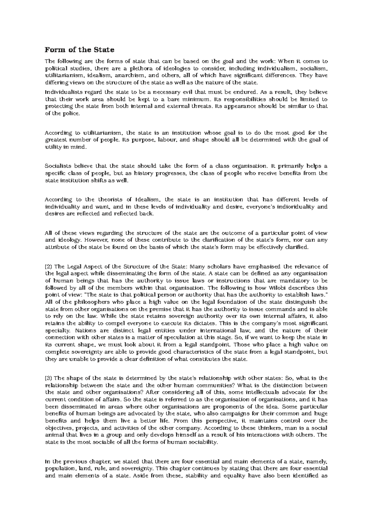 Form of the State - Detailed Lecture Notes on Political Theory - Studocu