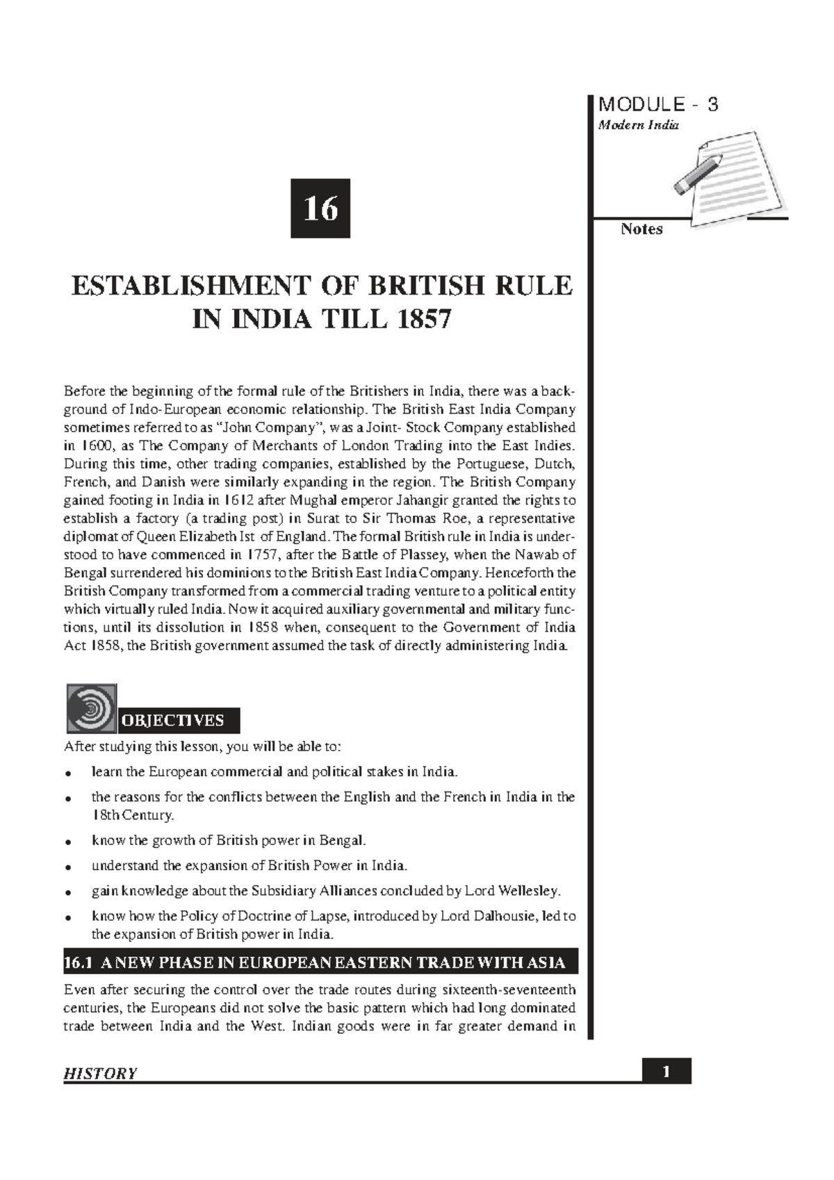 MODULE 3: Establishment of British Rule in India (1757-1857) Notes ...