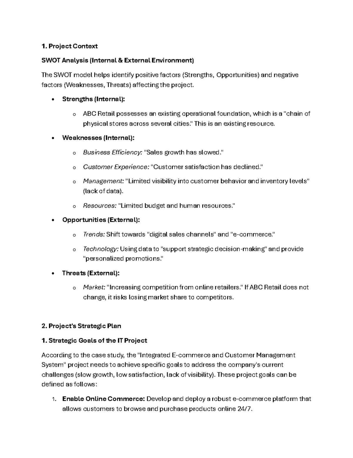 SWOT Analysis & Strategic Plan for ABC Company Project - Studocu