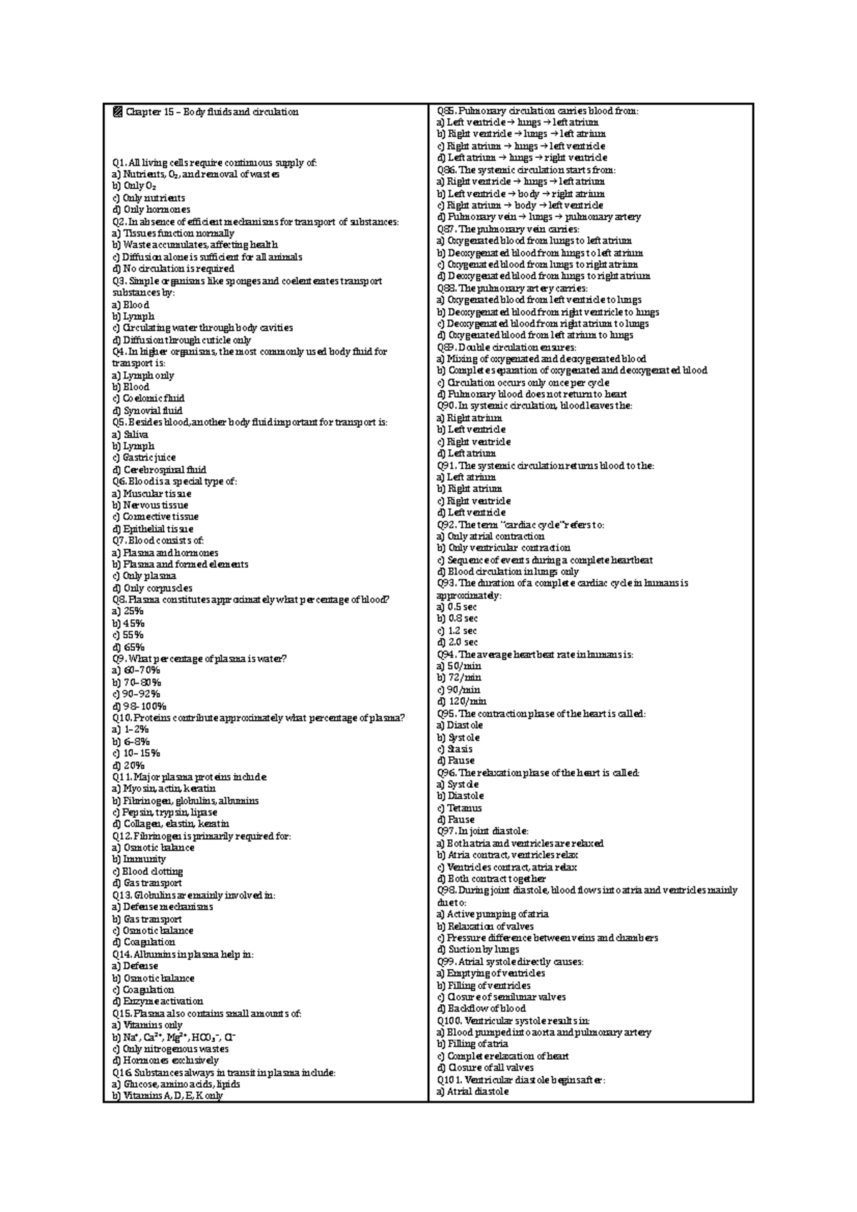 Chapter 15: Body Fluids and Circulation Study Guide - Studocu