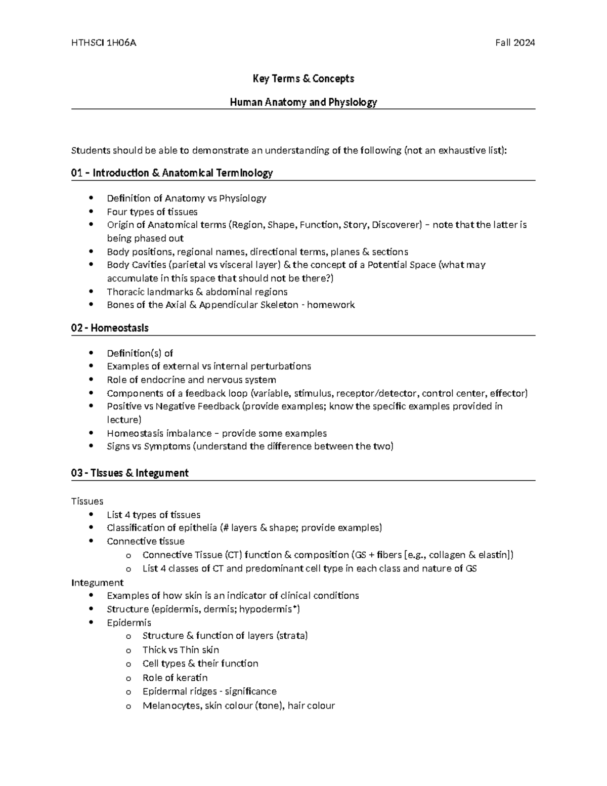 HTHSCI 1H06A Fall 2024 Key Terms & Concepts in Human Anatomy and ...