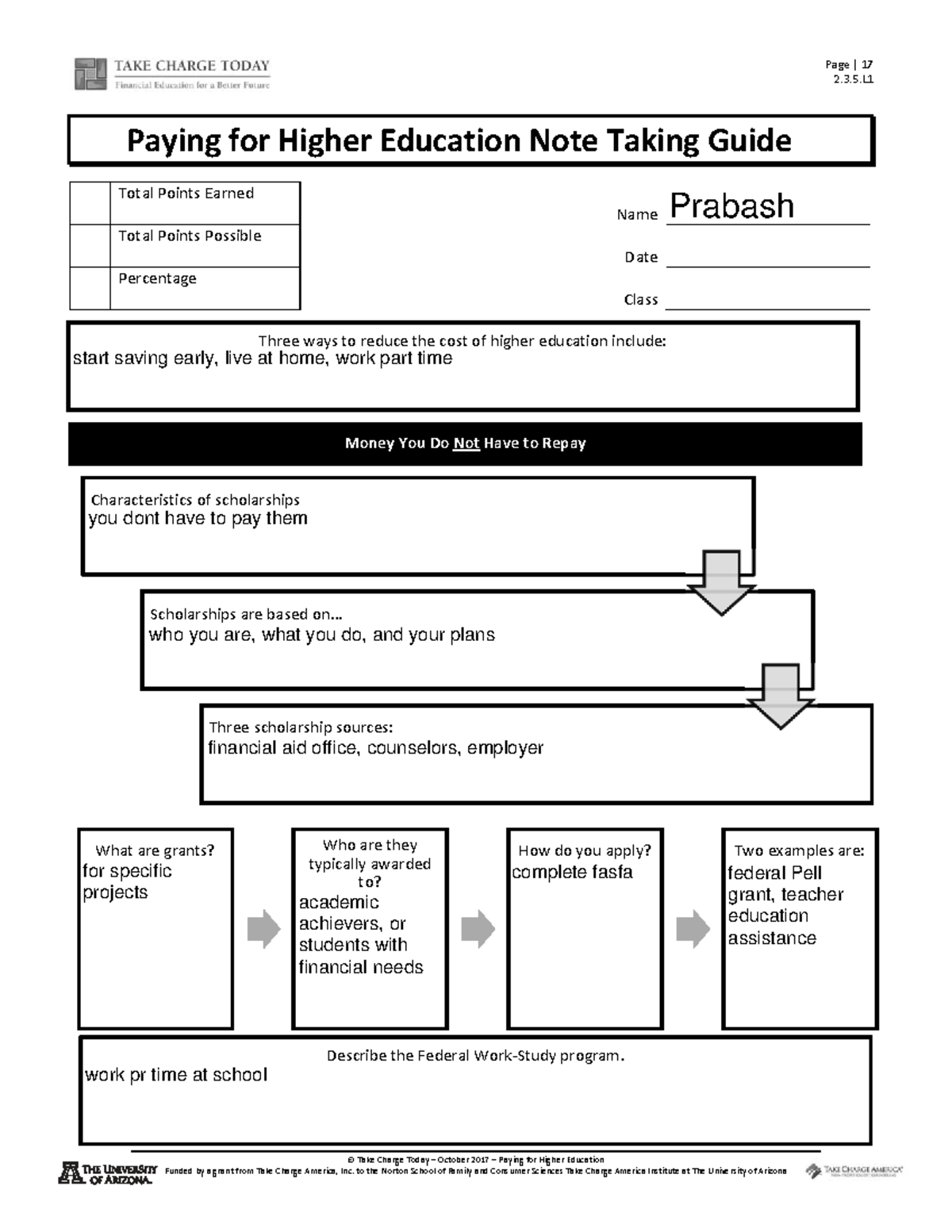 Paying for Higher Education Note Taking Guide 2.3 - Key Insights - Studocu