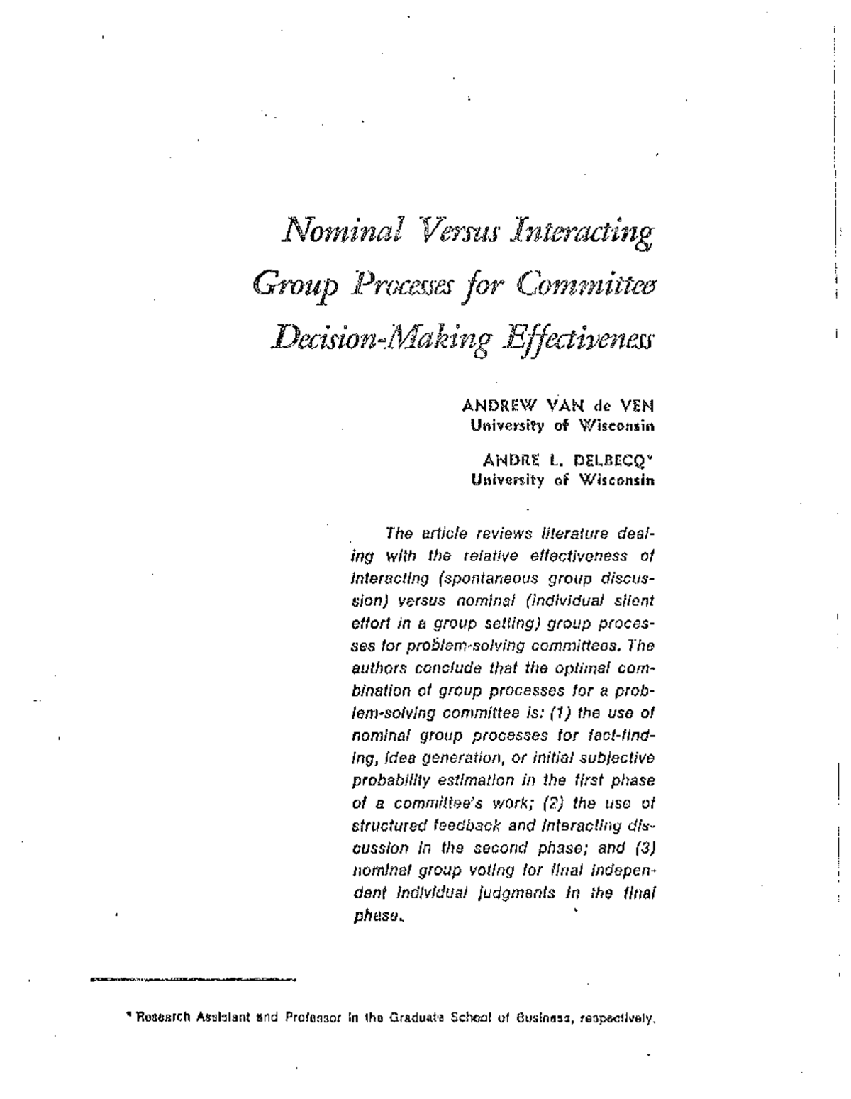 Nominal vs. Interaction Group Processes for Committee Effectiveness ...
