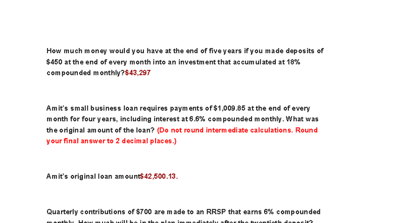 Business Math Questions: Compounding & Loan Calculations - Studocu